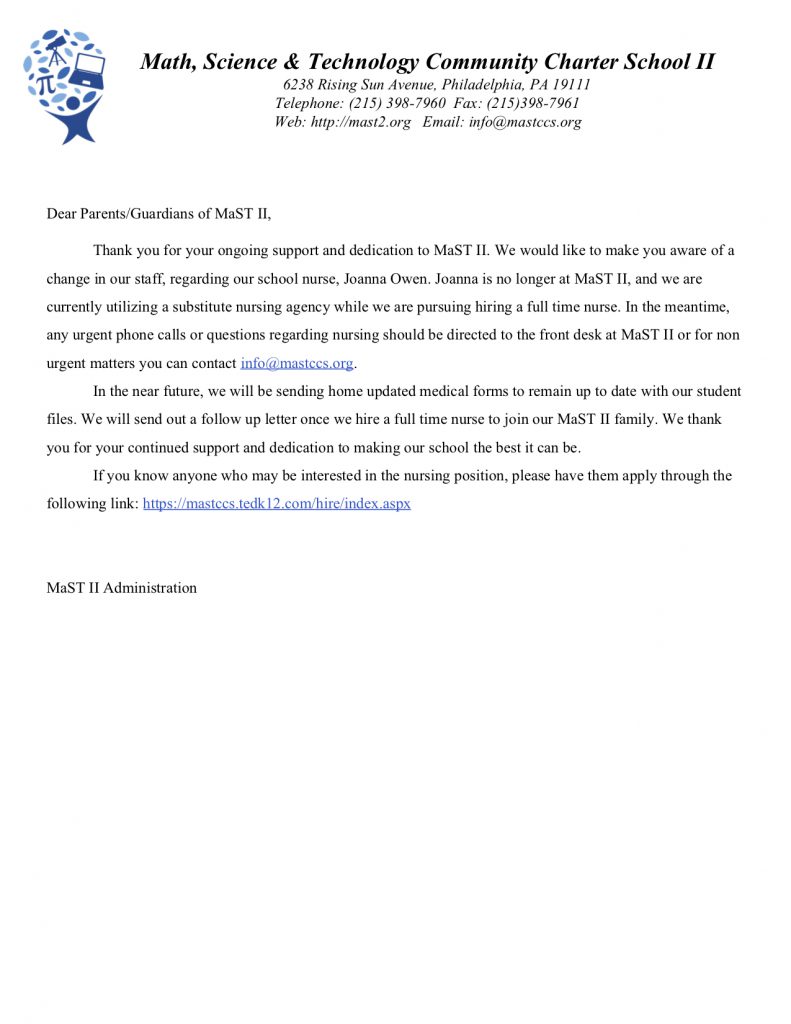 Nurse Transition Letter – MaST II Website